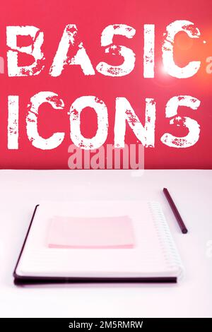 Sign displaying Basic Icons. Concept meaning pictogram or ideogram displayed on a computer ...