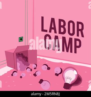 Hand writing sign Labor Camp. Business concept a penal colony where ...