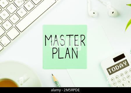 Text caption presenting Master Plan. Business approach dynamic long ...