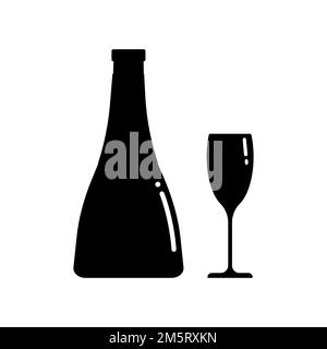 Set of alcohol bottle and glass silhouettes. Vector clip art isolate on ...