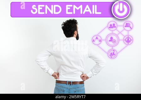 Text sign showing Send Email. Business photo showcasing the system for using computers to send ...