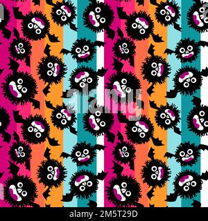 Halloween cartoon animals seamless fluffy bats pattern for wrapping ...