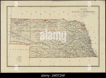 State of Nebraska. Relief shown by hachures. Shows drainage, county ...