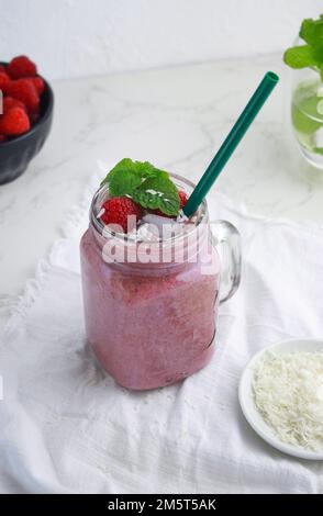 Homemade organic fresh raspberry smoothie with kefir(yogurt,ayran,lassi ...