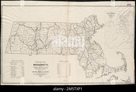 Outline map of Massachusetts showing population according to the United ...