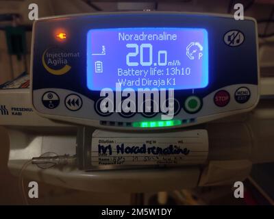 KANGAR, MALAYSIA - AUGUST, 2022: Automatic infusion of noradrenaline ...