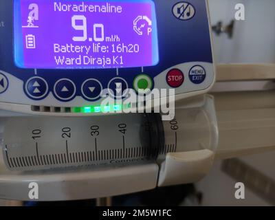 KANGAR, MALAYSIA - AUGUST, 2022: Automatic infusion of noradrenaline ...