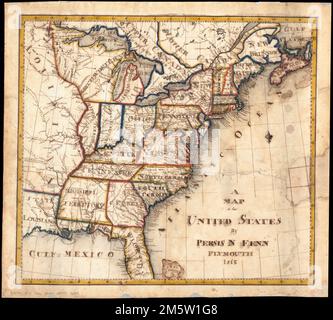 Map of the United States. Manuscript map drawn by a schoolgirl in ink ...