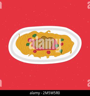 Spaghetti meatball doodle sticker vector Stock Vector Image & Art - Alamy
