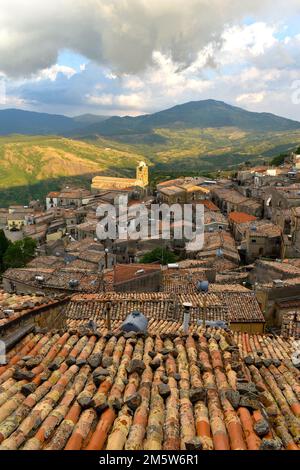 Mistretta, an ancient town in the Italian region of Sicily, view of the ...