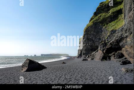 Steep cliff coastline of Reynisfjara black beach, Iceland Stock Photo ...
