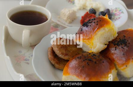 tea pastry pancake breakfast plate Stock Photo - Alamy