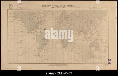 Magnetic variation chart for the year 1882 , Magnetic declination, Maps ...