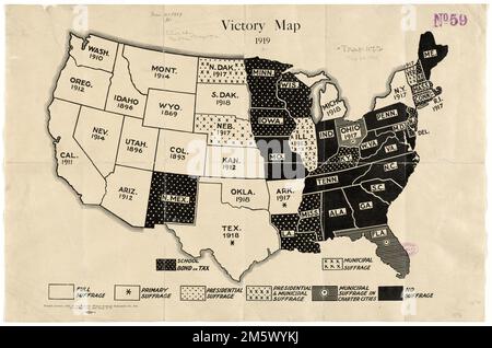 Victory map. Outline map of the contiguous United States showing the ...