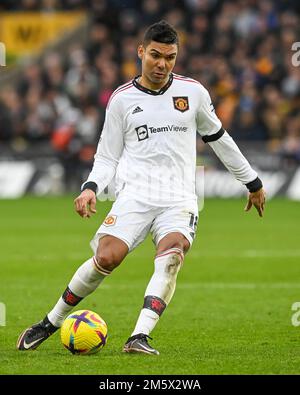 Casemiro of Manchester United passes the ball during the Premier League ...