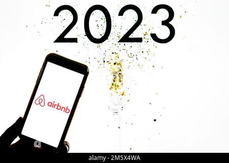 Poland. 31st Dec, 2022. In this photo illustration a Bitcoin logo seen ...