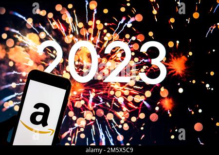 Poland. 31st Dec, 2022. In this photo illustration an Amazon logo seen ...