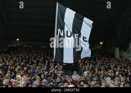 Newcastle United fans with a tifo display during the UEFA Champions ...