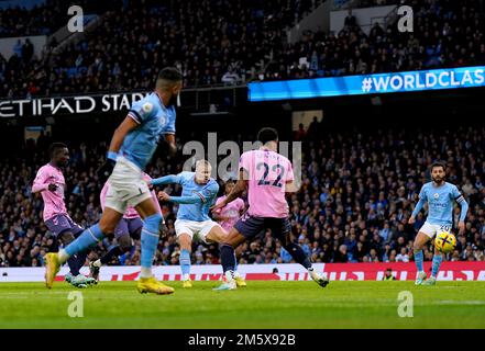 Manchester City's Erling Haaland scores their side's first goal of the ...