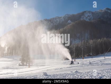 Snowmaking on a sunny winter day in Park City Utah Stock Photo - Alamy