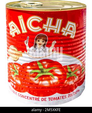 AICHA tomato paste can made in Morocco, cut-out Stock Photo - Alamy