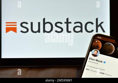 Substack logo on screen and Elon Musk Twitter profile Stock Photo - Alamy