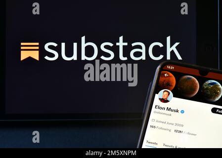 Substack logo on screen and Elon Musk Twitter profile Stock Photo - Alamy