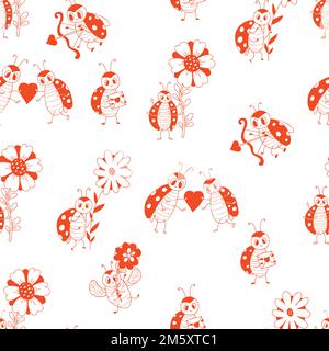 Seamless pattern with cute ladybugs. Cupid insect with an arrow and ...