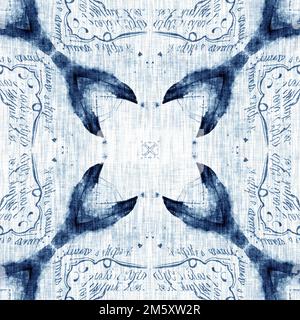 Indigo Dye Wash Coastal Damask Quilt Seamless Pattern. Washed out ...