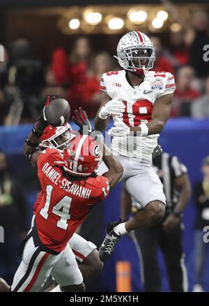 Ohio State wide receiver Marvin Harrison Jr. lines up during the second ...