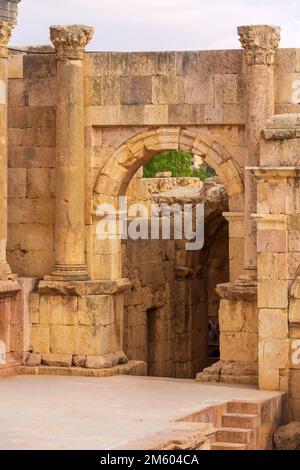 Jerash, Jordan close-up details of Roman amphitheater South Theatre in ...