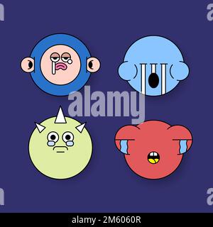 Mixed funky monster emoji stickers set vector Stock Vector Image & Art ...