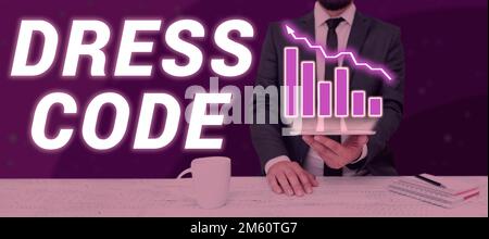 Text caption presenting Dress Code. Concept meaning an accepted way of ...