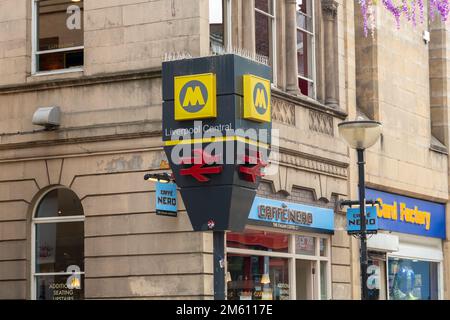 Liverpool, UK: Merseyrail sign outside St James underground railway ...