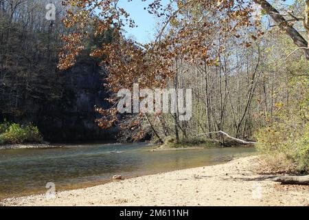 wide shallow winter river in the Ozark National Scenic Riverways at ...