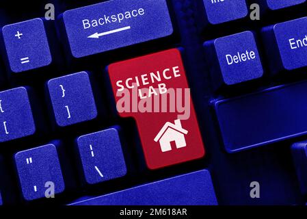 Sign displaying Science Lab, Word Written on special facility where ...