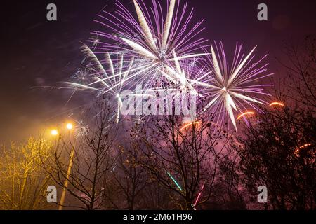 Abstract colored firework background. Long exposure light painting ...