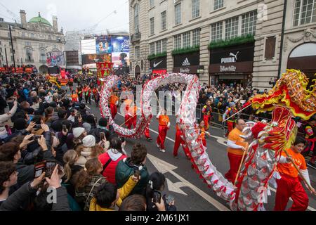 London, England, UK. 1st Jan, 2024. A participant dressed as Paddington ...