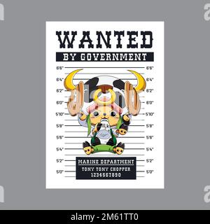 Wanted poster chopper character. One piece cartoon vector illustration ...