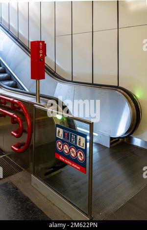 Emergency stop for escalator in Vienna underground station Stock Photo ...