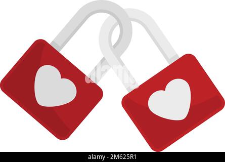 Love padlocks icon flat vector. Heart padlock. Lock key security Stock ...