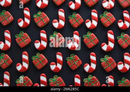 Christmas handmade gingerbread cookies covered with multi-colored icing ...
