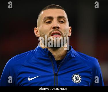 Mateo Kovačić #8 of Chelsea during the pre-game warmup ahead of the ...