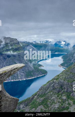 The amazing Trolltunga scenic spot, famous rock formation in Norway ...