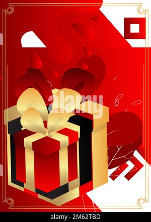 Luxury deluxe red, gold gift box background. Christmas, Birthday ...