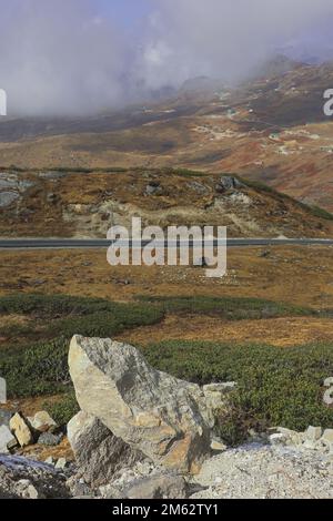 falling rock zone and alpine mountain landscape near doklam plateau in ...