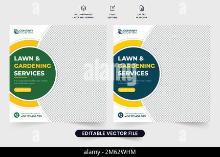 Landscaping and mowing business promotional web banner design with ...