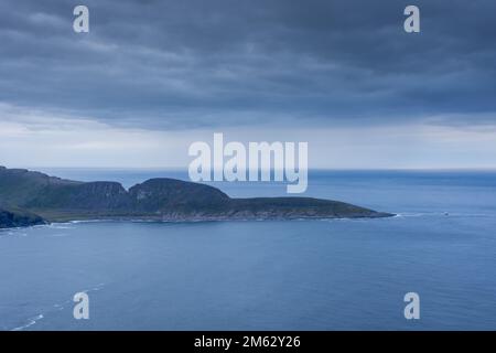View over Knivskjellodden cape, the real northernmost point of Europe ...