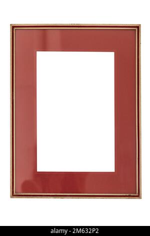 Old wooden Image frame decorated with gold on a white textured wall ...