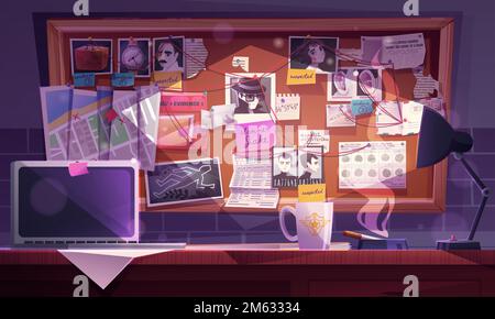 Detective pinboard with evidences vector illustration. Cartoon ...